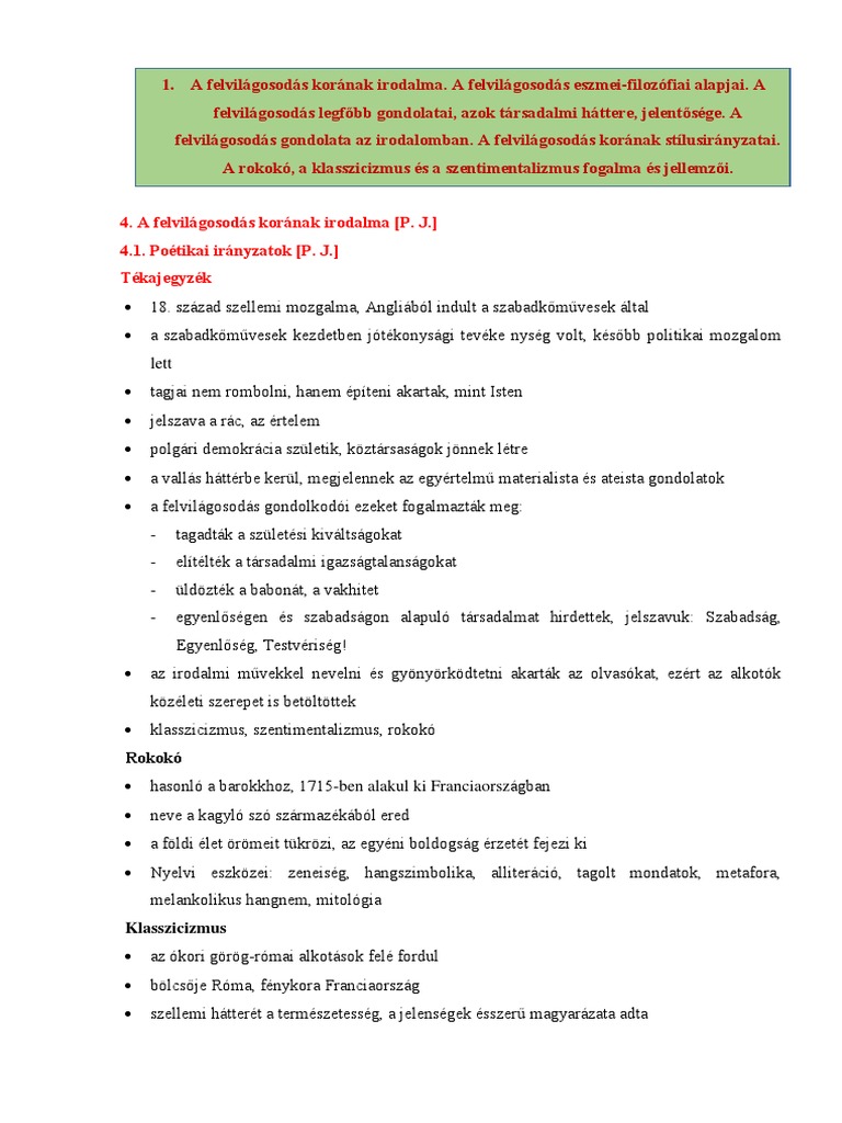 Felvil - Gosod - S-K - RD - Sek - PDF Filename UTF-8''Felvilágosodás-kérdések | PDF