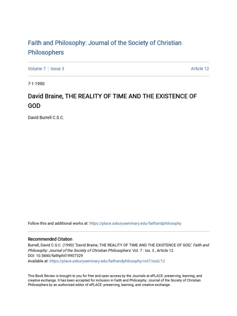 David Braine The Reality of Time and The Existence of God | PDF ...