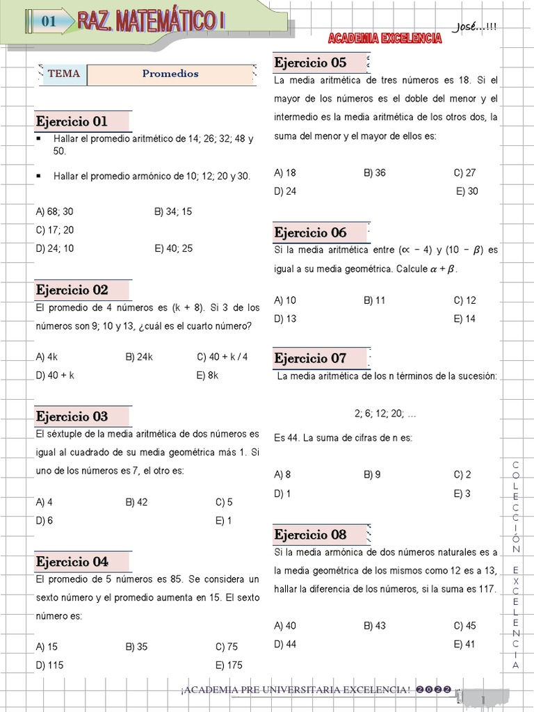 Promedios - RM I | PDF | Análisis matemático | Matemática Elemental