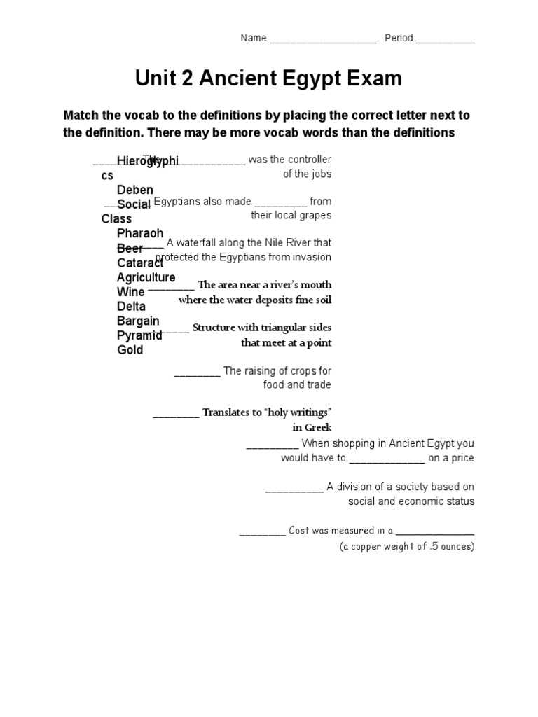Ancient Egypt Exam | PDF | Ancient Egypt | Egyptian Pyramids