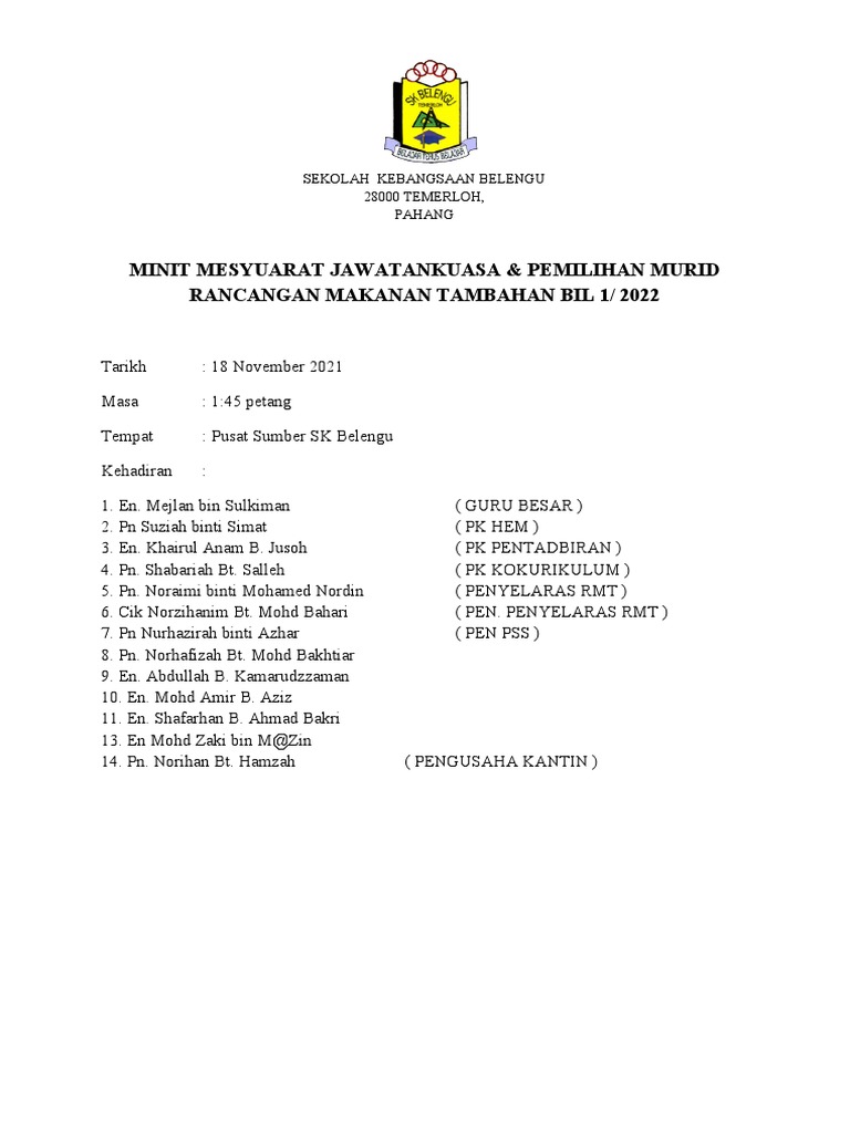 Minit Mesyuarat RMT 1 2022 | PDF
