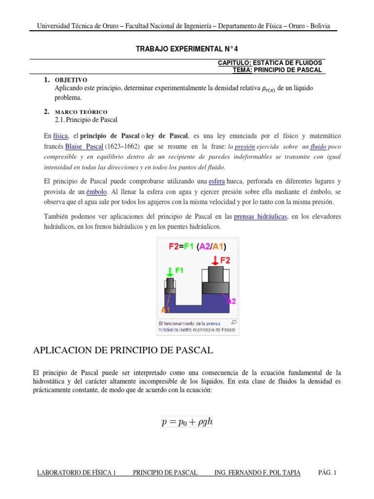 Trabajo Experimental Principio de Pascal - Compress | PDF | Mecanica clasica | Mecánica de ...
