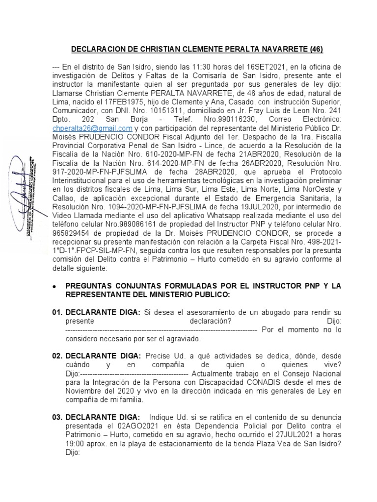 Declaración de Hurto en San Isidro | PDF