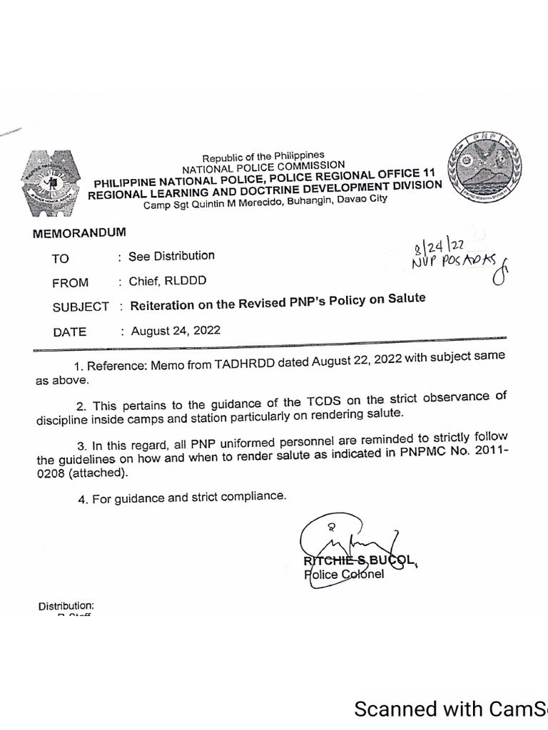 Reiteration On The Revised PNP's Policy On Salute | PDF
