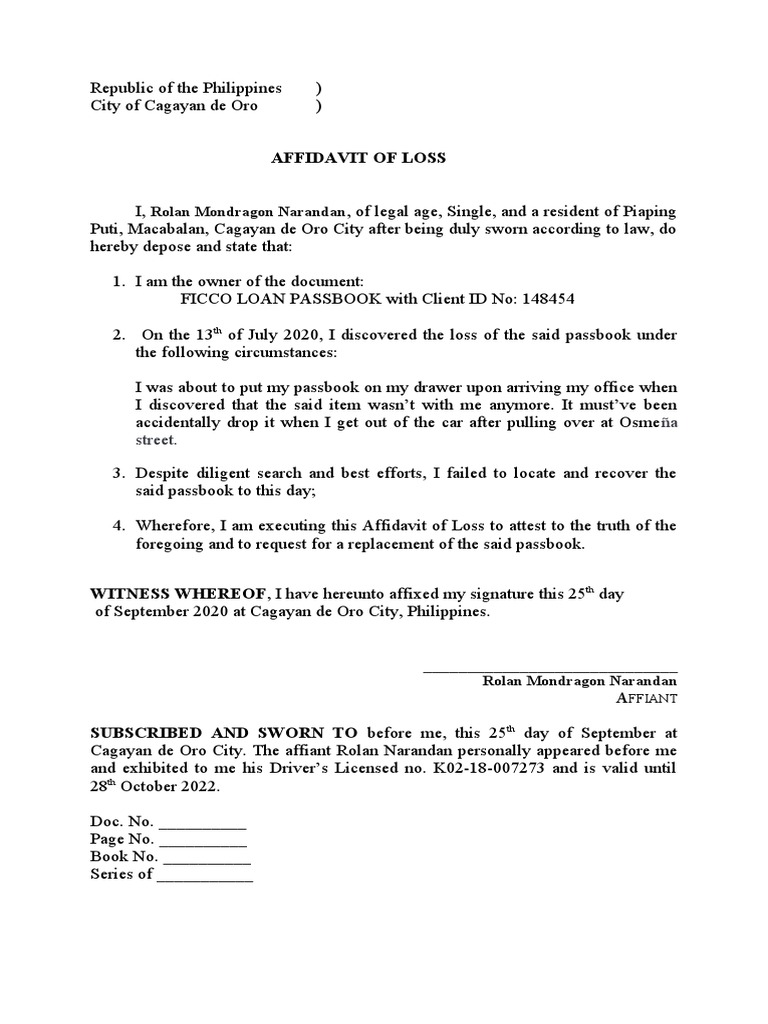 Affidavit of Loss | PDF