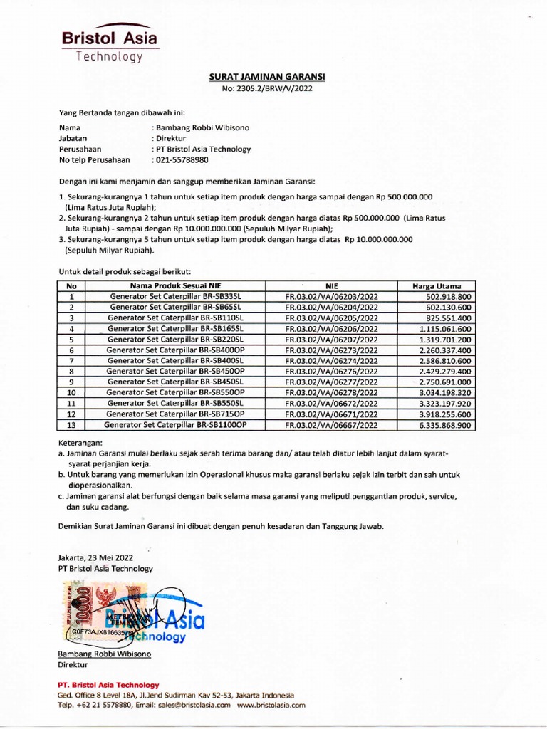 Surat Jaminan Garansi | PDF
