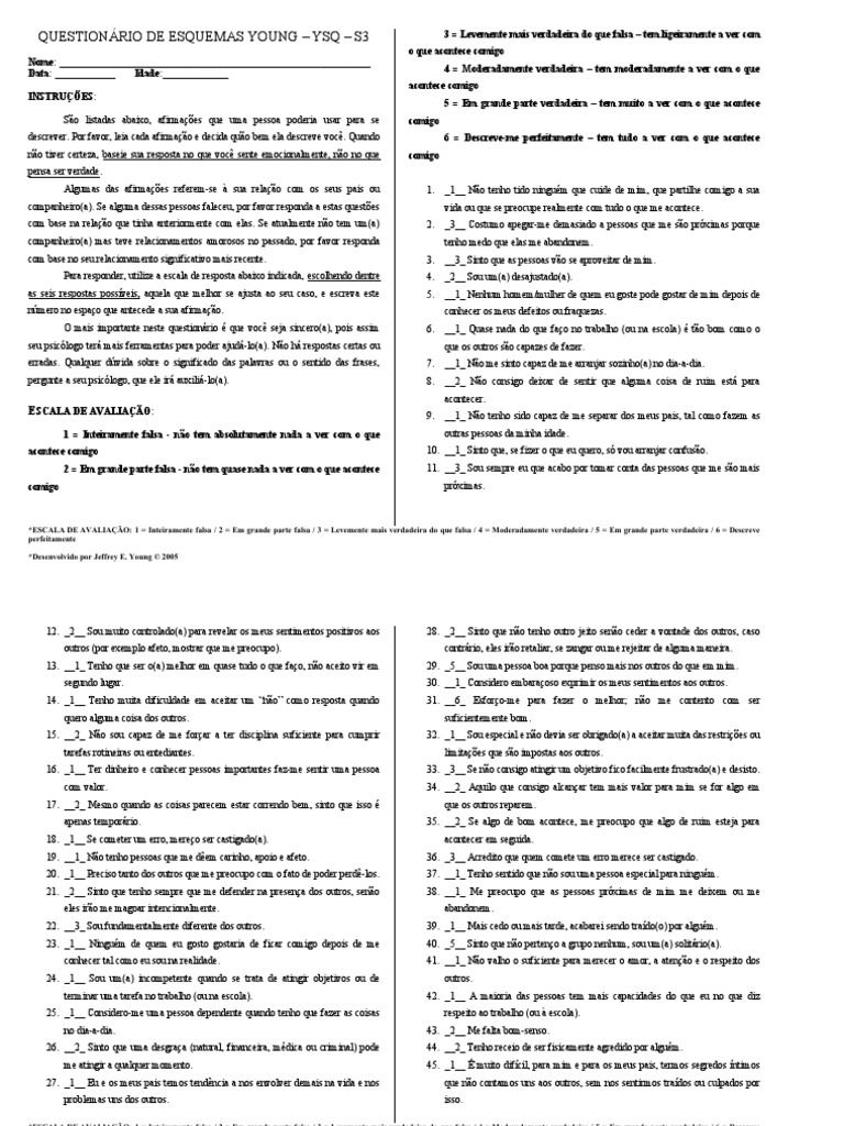 YSQ - Questionario | PDF