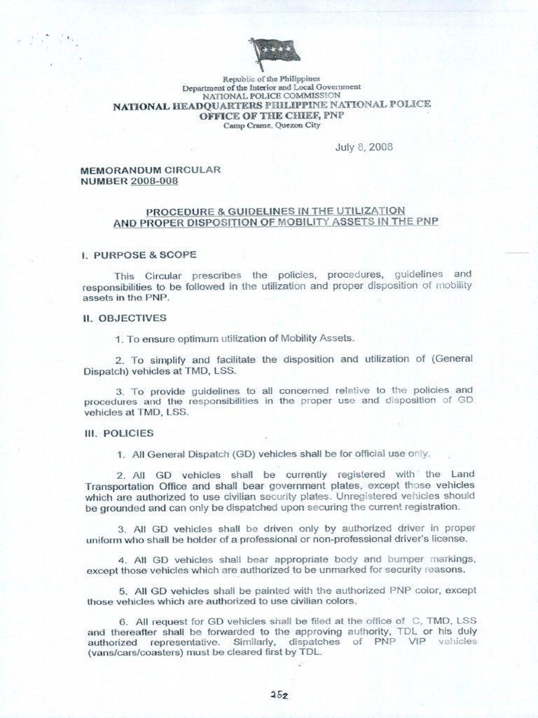 PNP MC 2008-008 Procedure and Guidelines in The Utilization and Proper ...