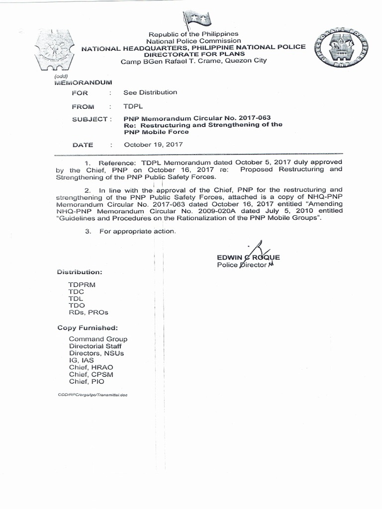 PNP MC No. 2017-063 re Restructuring and Strengthening of the PNP ...