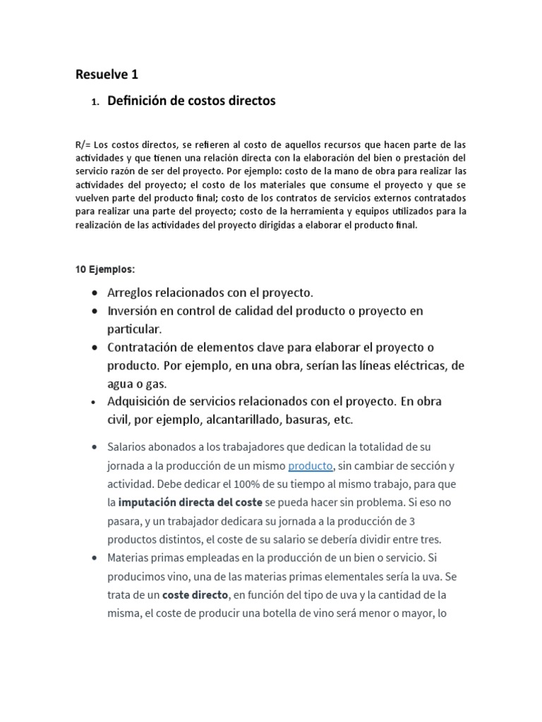 Definición de Costos Directos | PDF | Costo | Presupuesto