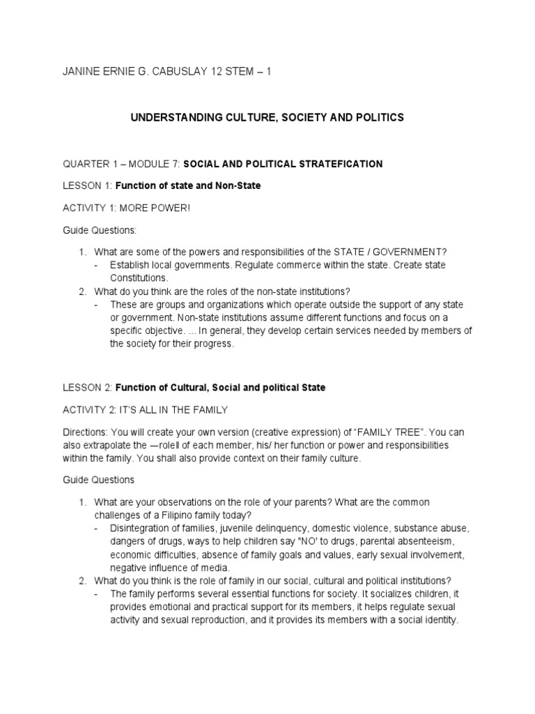 UCSP Quarter 2 Module 7 Overview | PDF | Family | Internet
