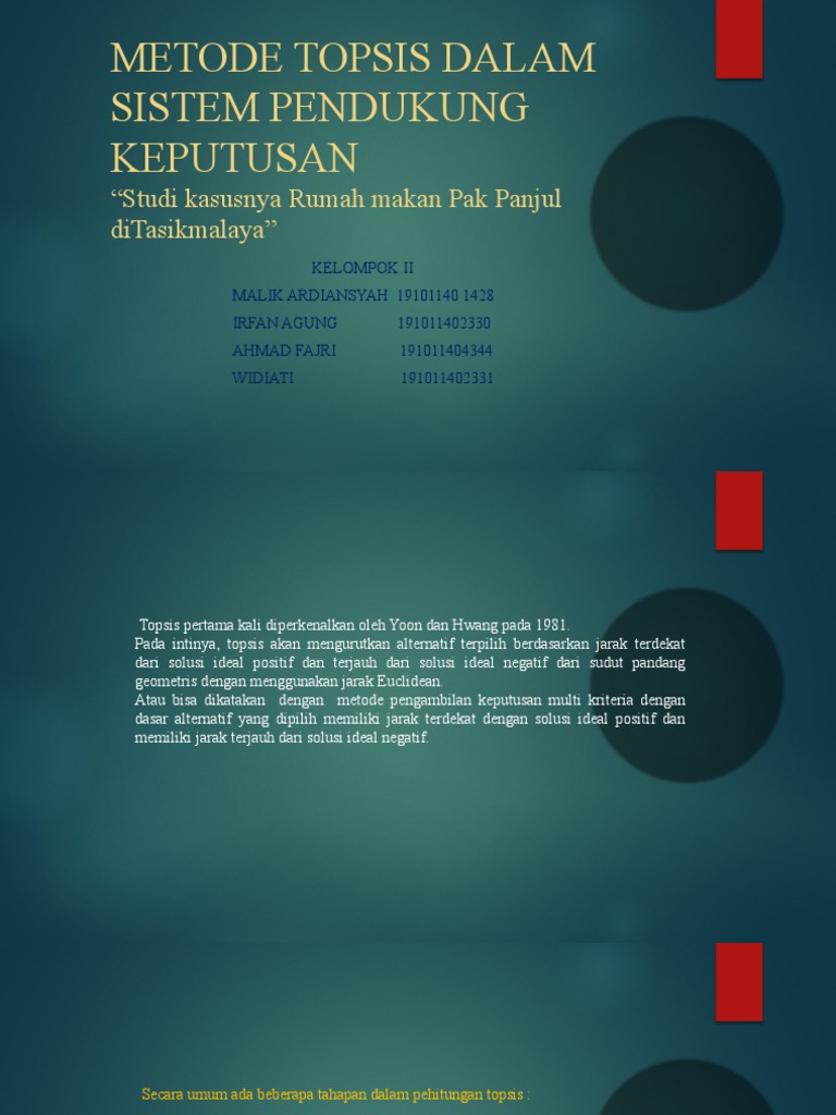 Metode Topsis Dalam Sistem Pendukung Keputusan RM Pak Panjul - A | PDF