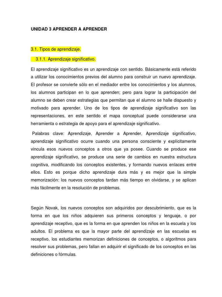 Unidad 3 Aprender A Aprender 3.1 | PDF | Aprendizaje | Método de enseñanza