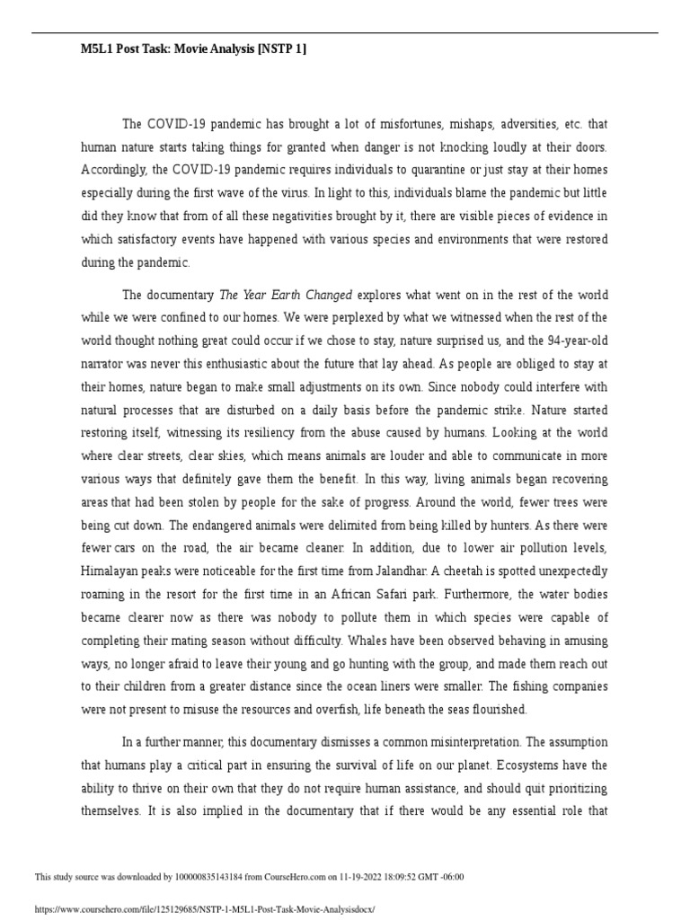 NSTP 1 M5L1 Post Task Movie Analysis | PDF | Nature | Environmental Social Science