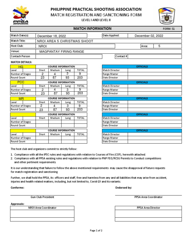 Match Registration and Sanctioning Form: Philippine Practical Shooting ...