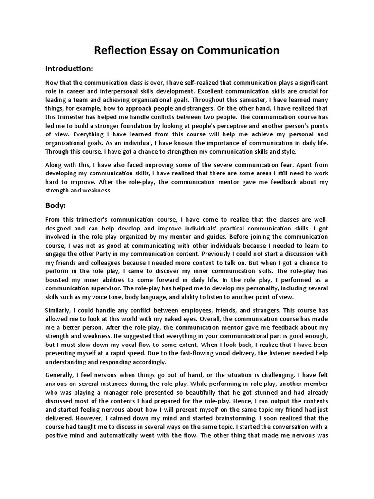 Reflection Essay On Communication | PDF | Nonverbal Communication ...