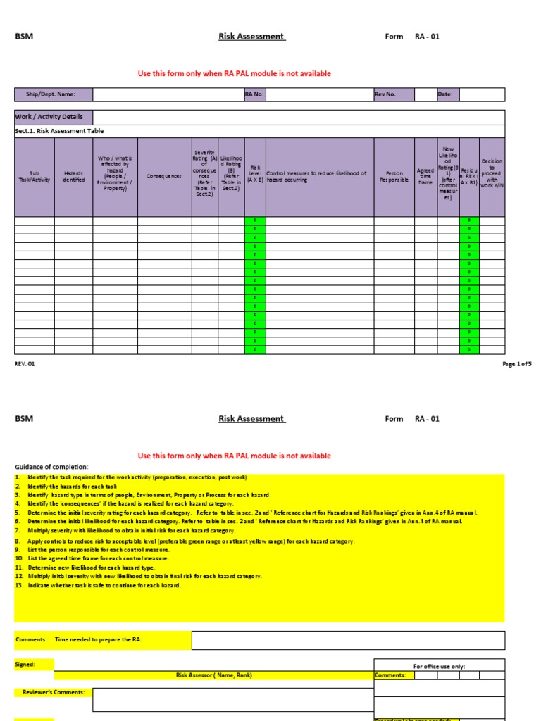 RA 01 Risk Assessment Form | PDF | Risk | Risk Assessment
