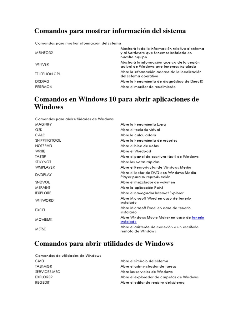 Comandos de Windows | PDF | Archivo de computadora | Registro de Windows