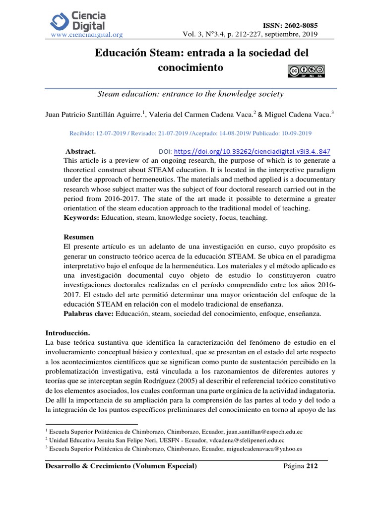 1 - Educación Steam Entrada A La Sociedad Del Conocimiento 847-Texto ...