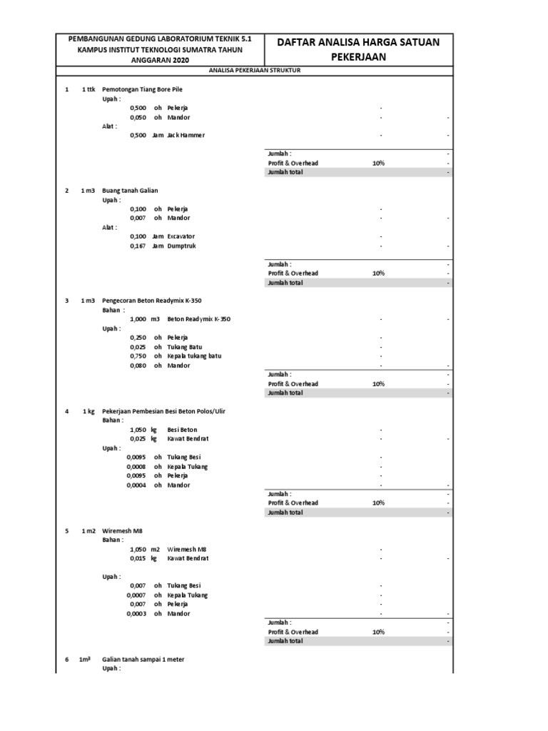 Analisa Harga Satuan Konstruksi 2020 | PDF
