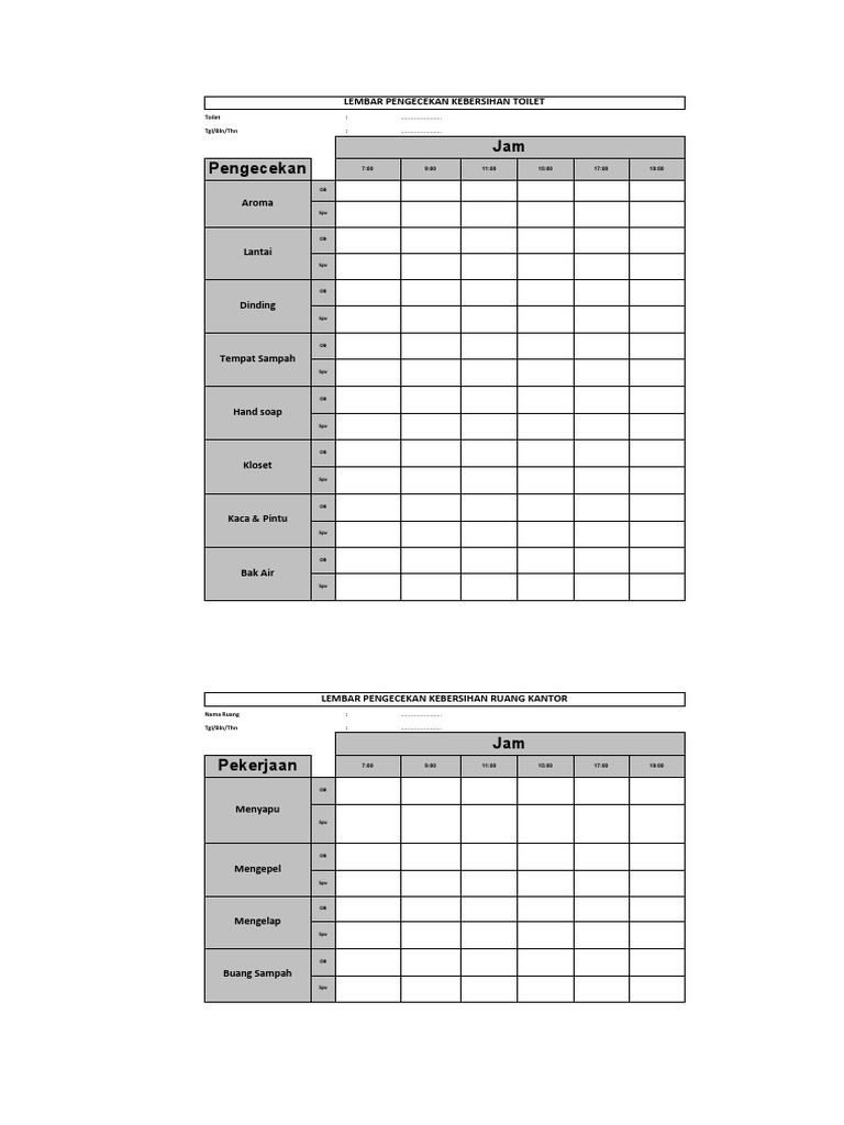 Ceklist Kebersihan OB TSP | PDF