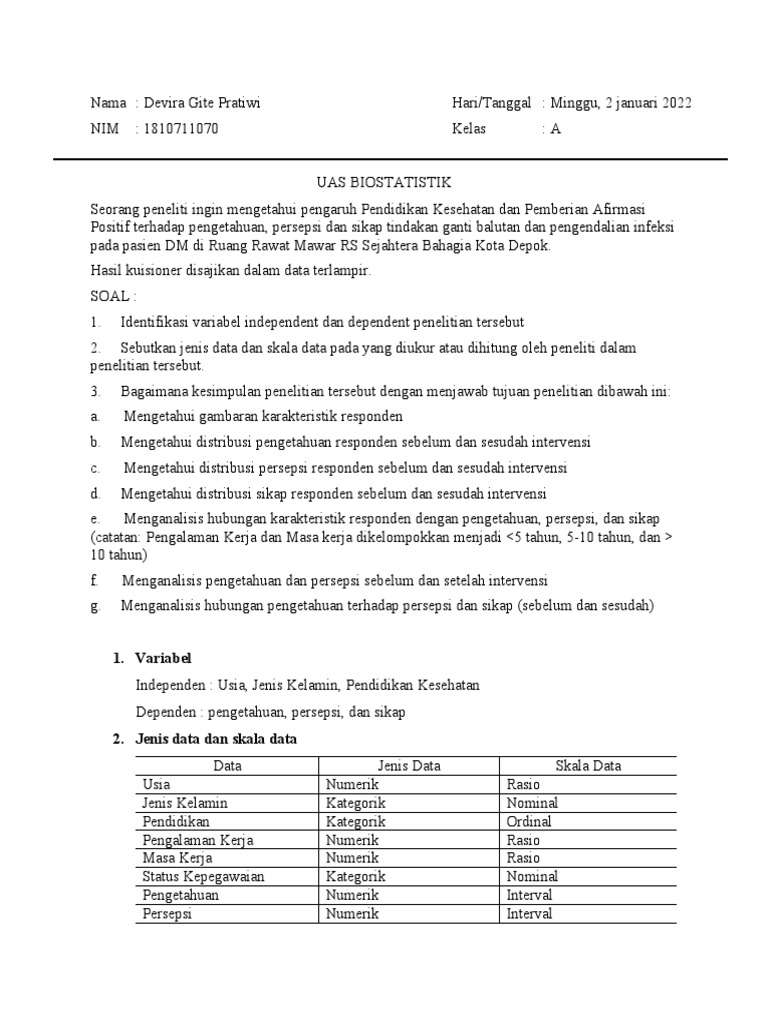 Devira Gite Pratiwi - 1810711070 UAS BIOSTATISTIK | PDF
