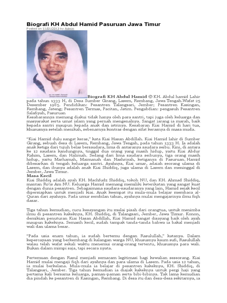 Biografi KH Abdul Hamid Pasuruan Jawa | PDF