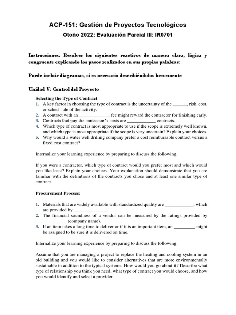 Examen - ACP-151 - Parcial - III - Otoño 2022 | PDF | Project Management | Economies