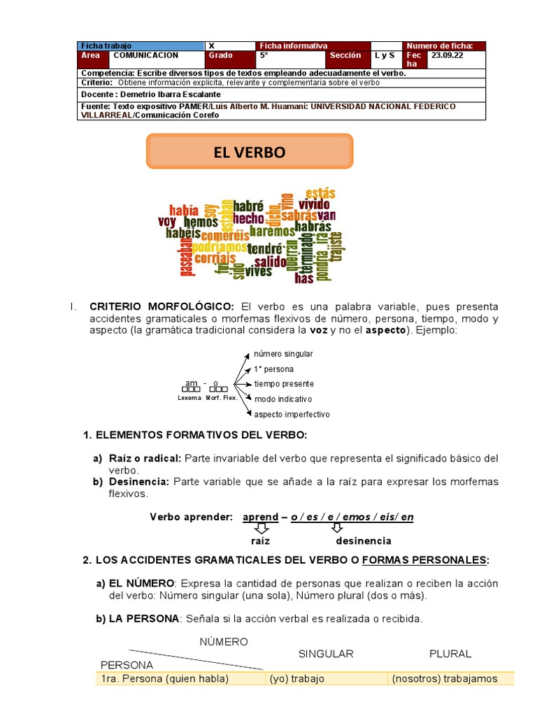El Verbo | PDF | Verbo | Numero Gramatical