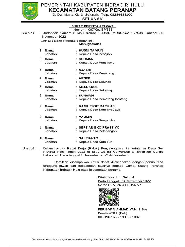 SPT Kades 2022 Raker Desa | PDF