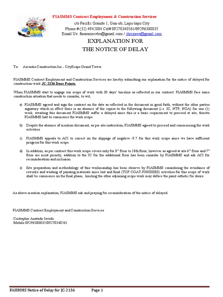Notice of Delayed For Door Painting | PDF | Justice | Crime & Violence