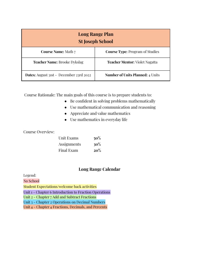 Grade 7 Long Range Plan | PDF | Numbers | Notation