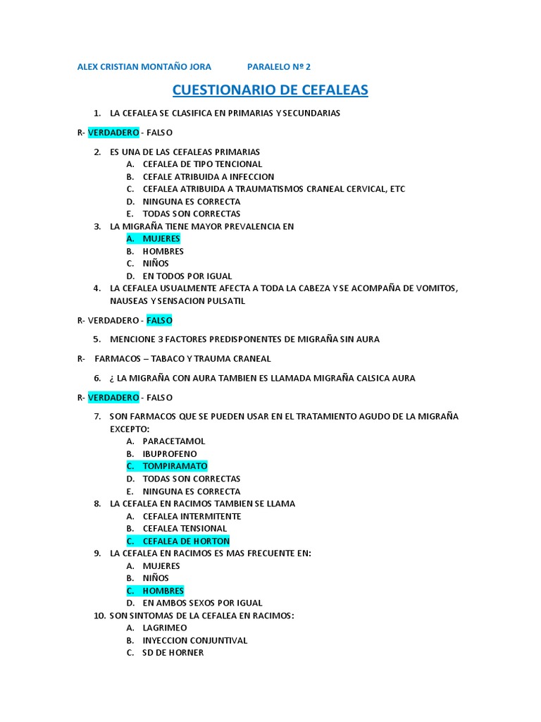 Cuest Neuro Temas 2p | PDF | Dolor de cabeza | Epilepsia