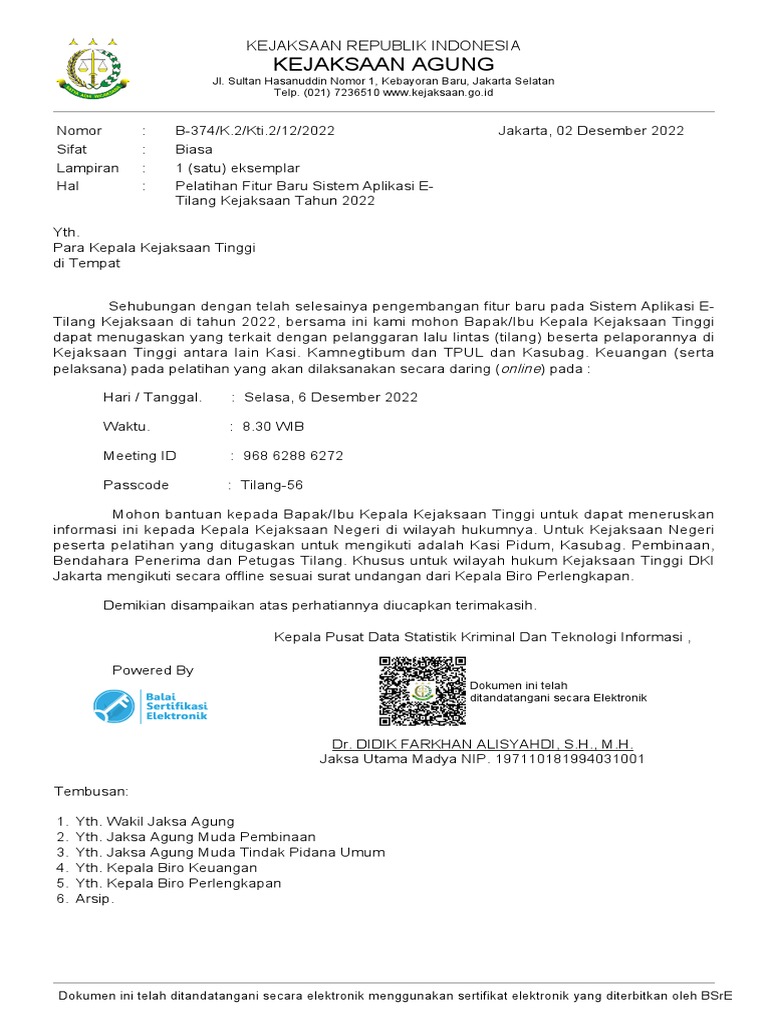 Surat Kajati Pelatihan Tilang | PDF