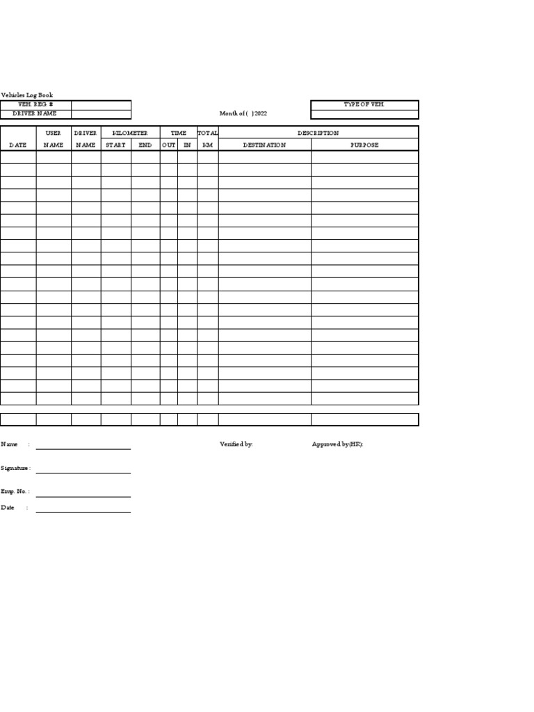 Vehicles Log Book | PDF