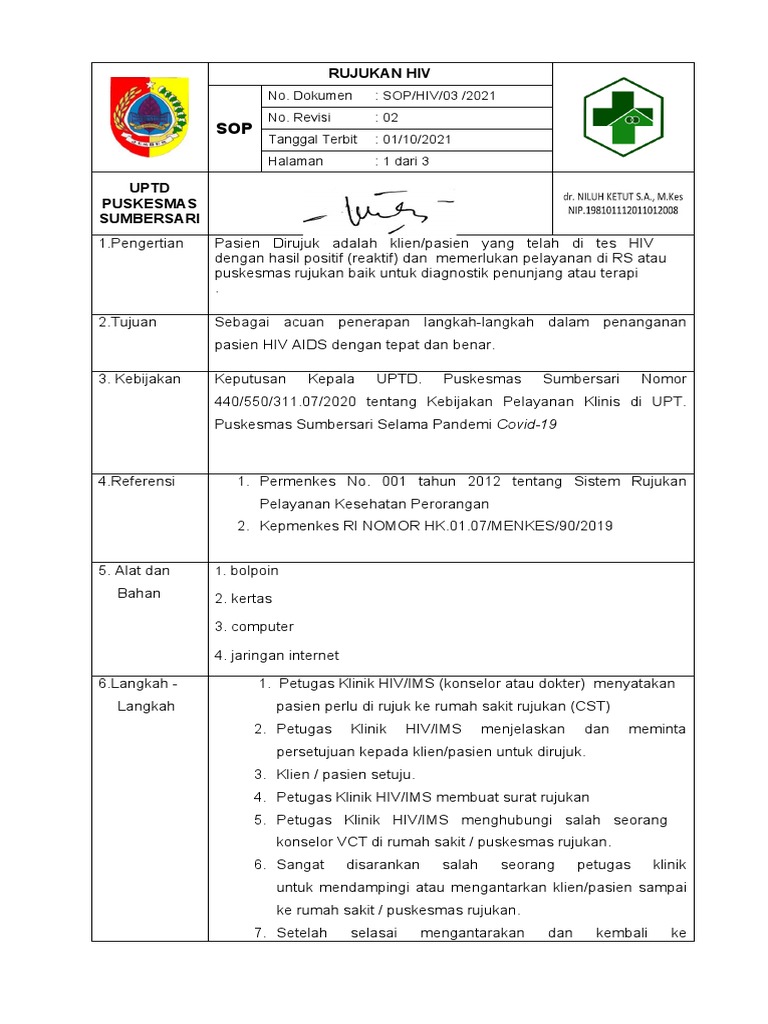 Sop Rujukan Hiv | PDF