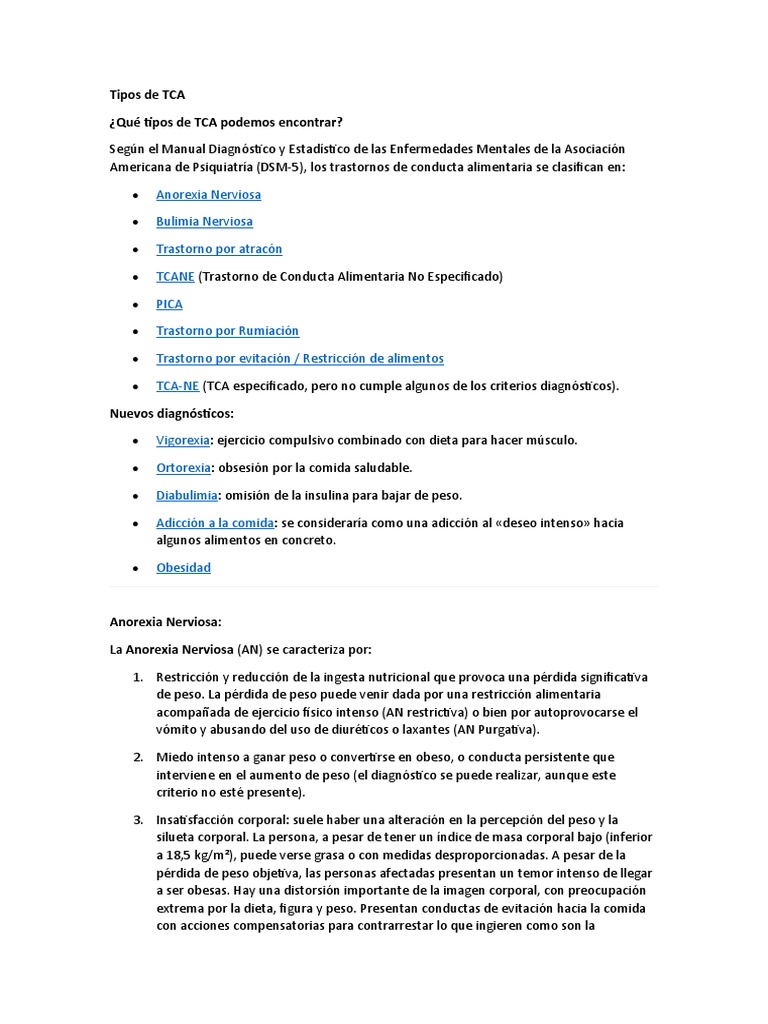 Tipos de TCA | PDF | Desorden alimenticio | Bulimia nerviosa