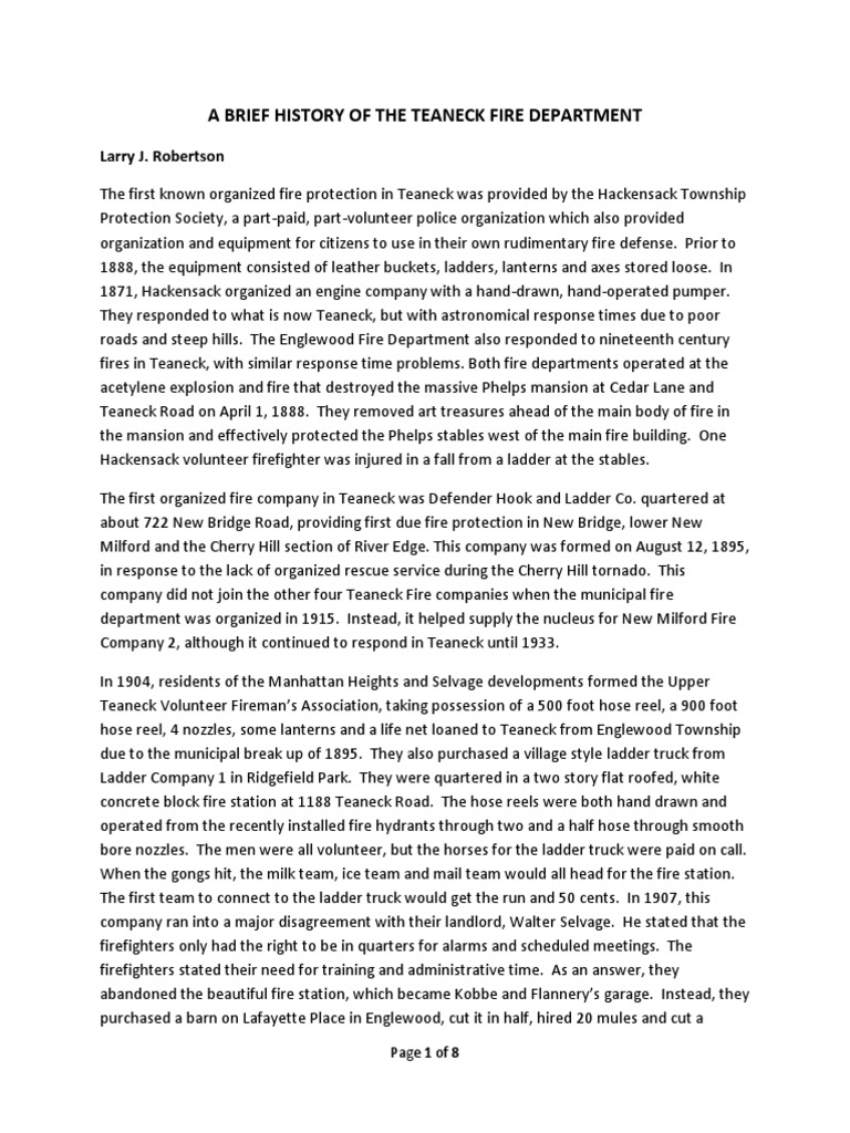 History of Teaneck Fire Department | PDF | Fire Engine | New York City ...