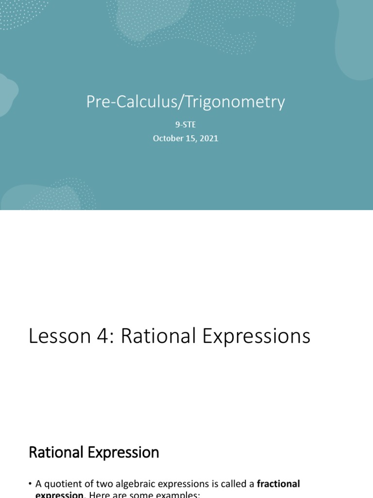 Pre-Calculus Rational Expressions | PDF | Rational Number | Factorization
