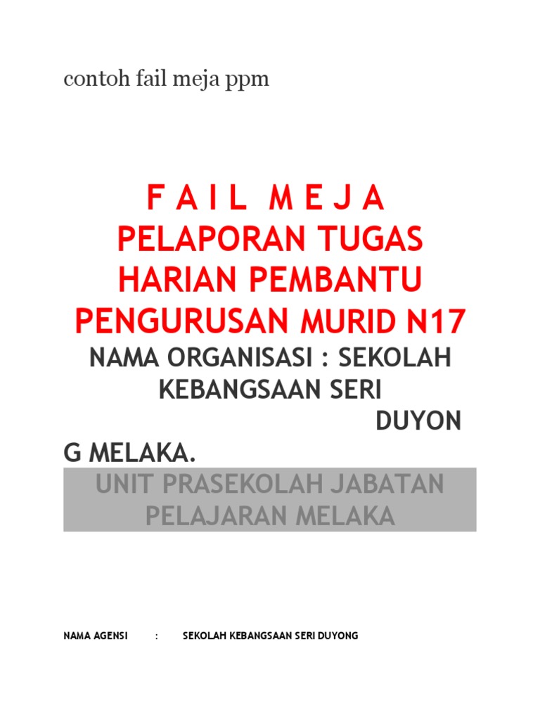 Contoh Fail Meja PPM Pra Sekolah | PDF