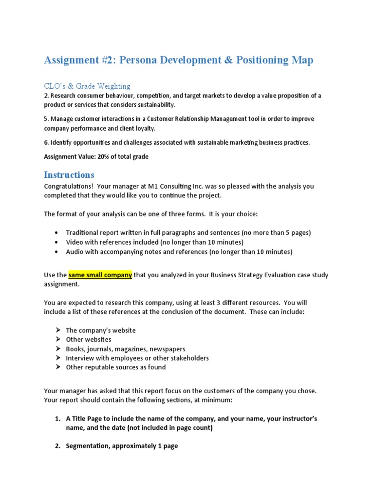 Assignment #2 - Persona Development and Positioning Map | Download Free ...