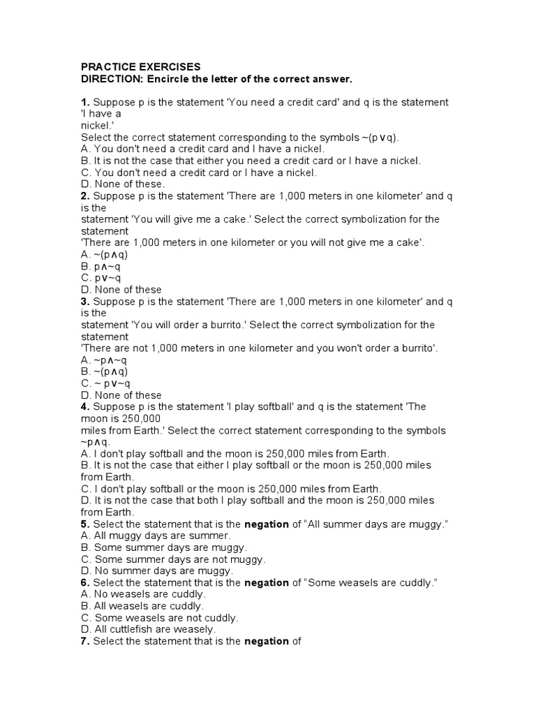 PRACTICE EXERCISES MMW | PDF