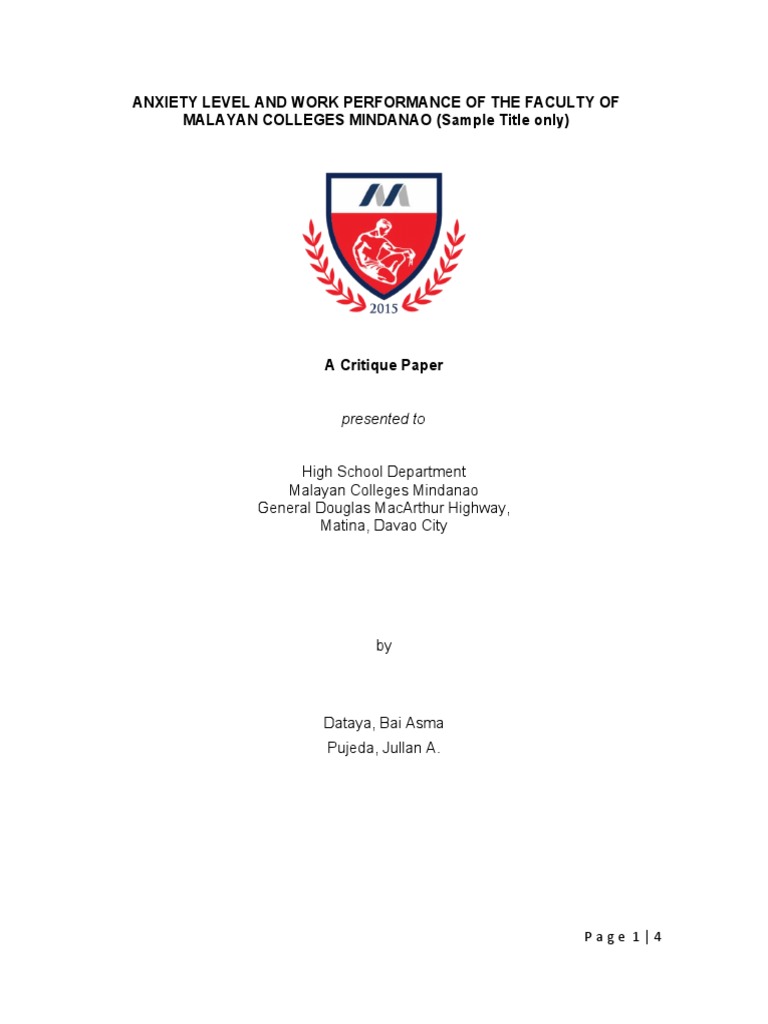 Critique Paper Template | PDF | Evaluation | Cognitive Science