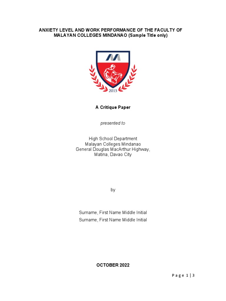 Critique Paper Template | PDF | Evaluation | Cognition