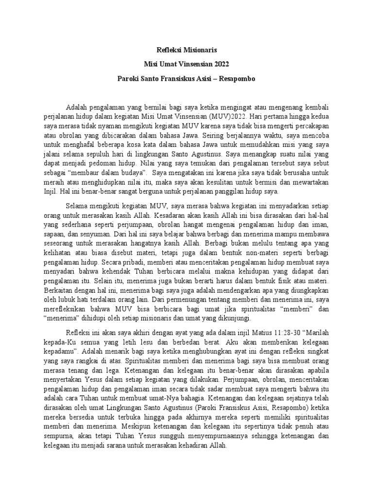 Refleksi Misionaris | PDF