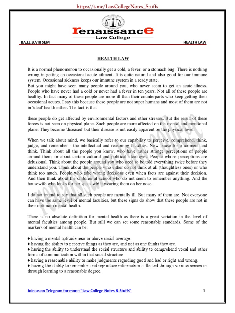 Health Law Renaissance Law College Notes | PDF | World Health ...