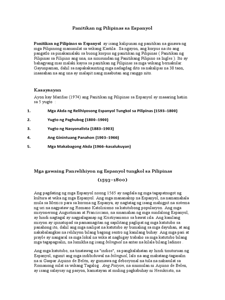 Panitikan NG Pilipinas Sa Espanyol | PDF
