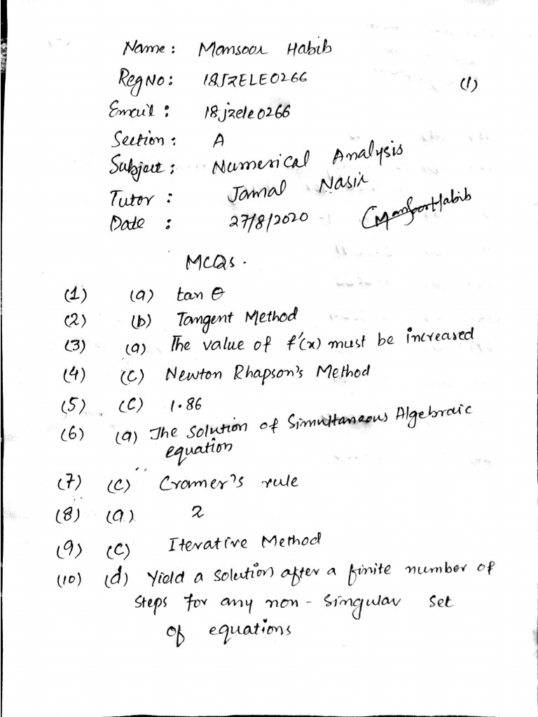 18JZELE0266 Numerical Analysis Mcqs | PDF