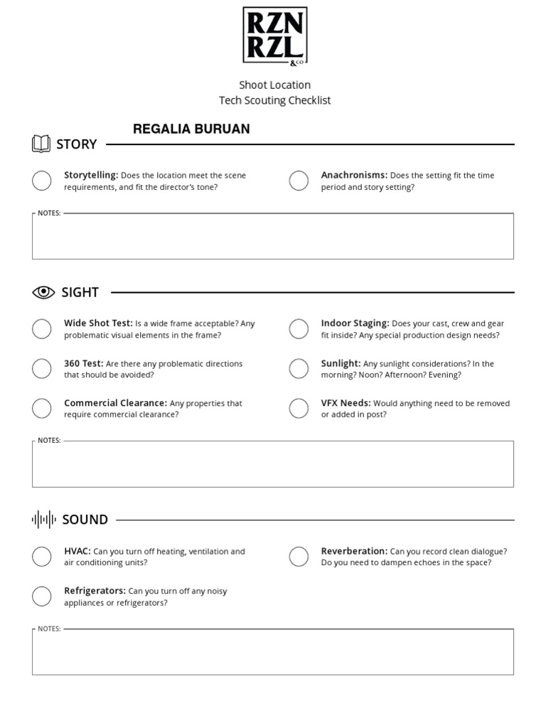 Shoot Location Tech Scouting Checklist | PDF | Manufactured Goods