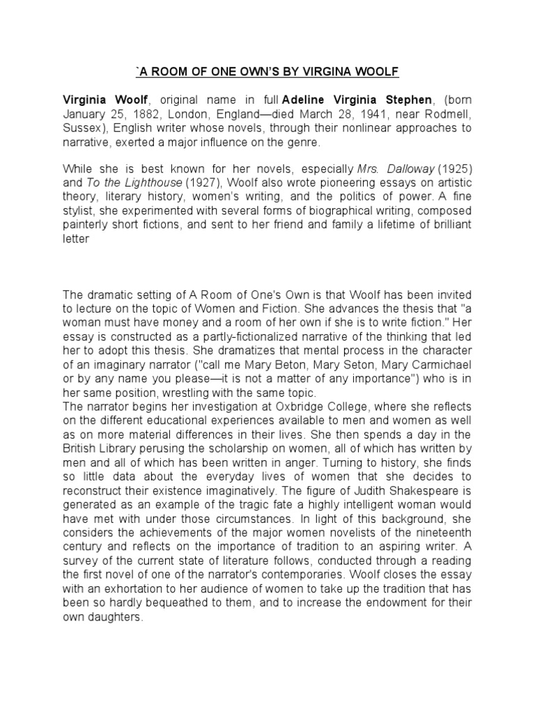 Virginia Woolf's A Room of One's Own | PDF | Virginia Woolf | A Room Of ...